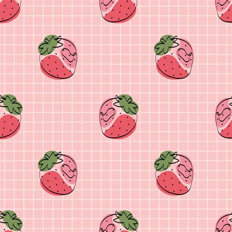 Seamless Pattern With Strawberry Continuous One Line Drawing Strawberry Black Line Art With