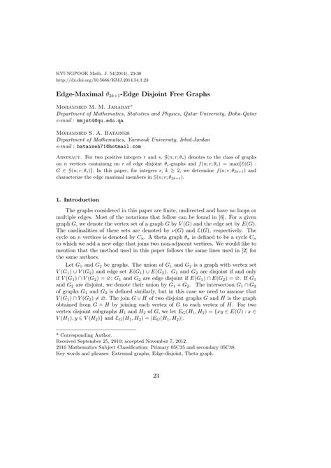 pdf edge maximal 𝜃 k 1 edge disjoint free graphs
