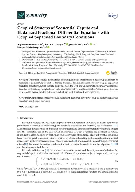 Pdf Coupled Systems Of Sequential Caputo And Hadamard Fractional
