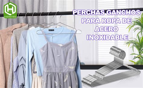 10 Perchas Ganchos Ropa Acero Inoxidable 42cm Adultos Paga Hasta 24 Meses