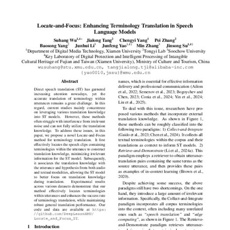 Locate And Focus Enhancing Terminology Translation In Speech Language Models Acl Anthology