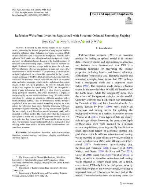 PDF Reflection Waveform Inversion Regularized With Structure Oriented Smoothing Shaping