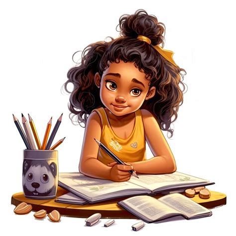 Ilustração 3d de uma linda garota latina de 4 anos escrevendo estilo
