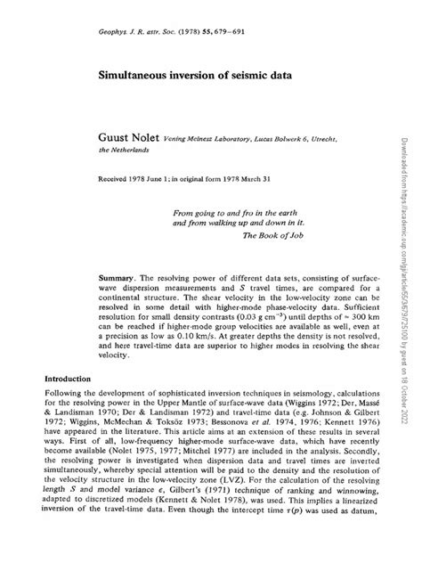 guust nolet simultaneous inversion of seismic data pdf matrix