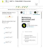 Sophia Algebra Unit Challege Q Pdf UNIT CHALLENGE Polynomials SCORE