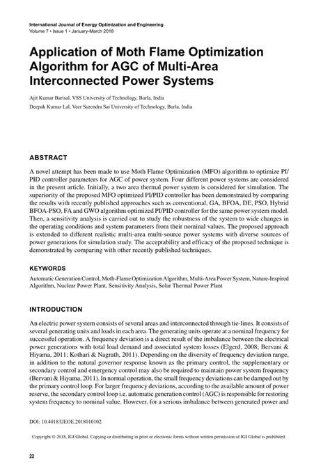 pdf application of moth flame optimization algorithm for agc of multi