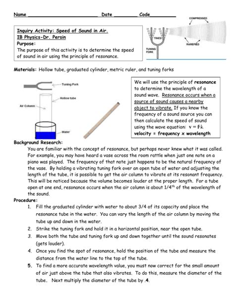 Speed Of Sound Inquiry Activity Resonance In Air