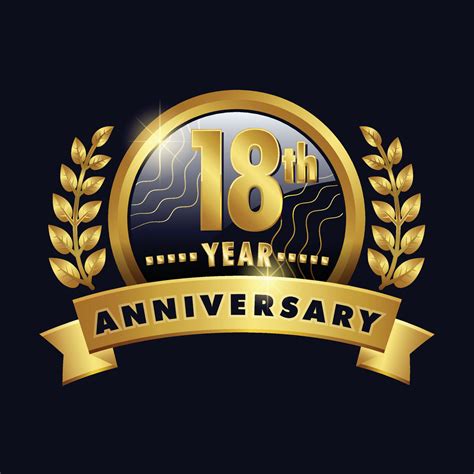18th Anniversary Golden Logo Eighteenth Years Badge With Number