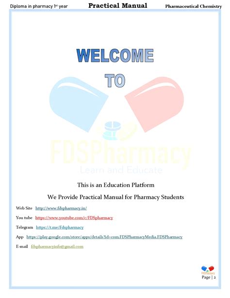 Pharmaceutical Chemistry Practical Manual Fdspharmacy