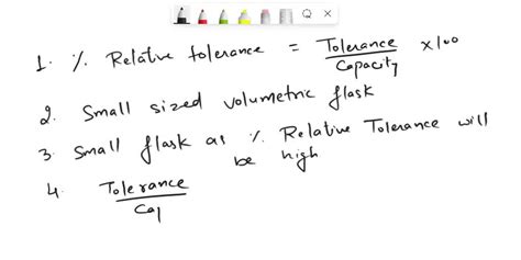 Solved 1 What Is The Formula For Calculating The Relative Tolerance For A Volumetric Flask