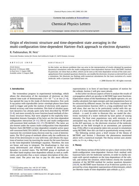 Pdf Origin Of Electronic Structure And Time Dependent State Averaging