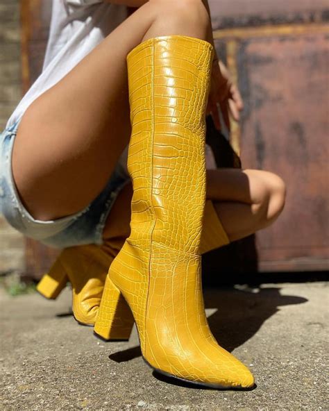 Croc High Boots With Thick Heel Yellow Hop Hop Shop Womens Shoes