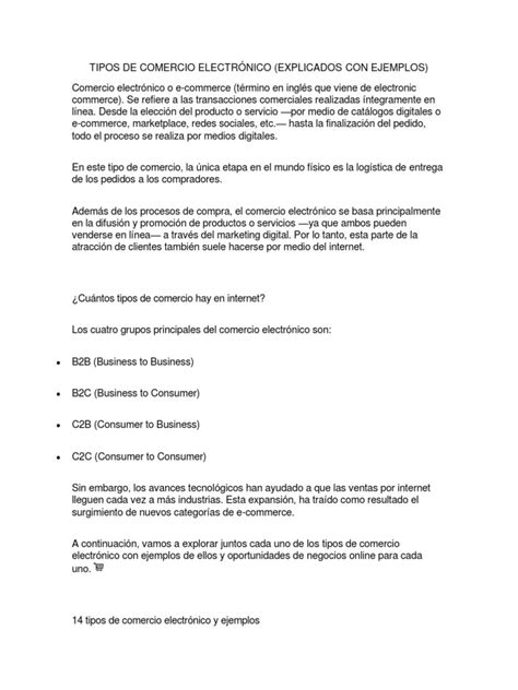 Tipos De Comercio Electrónico Pdf