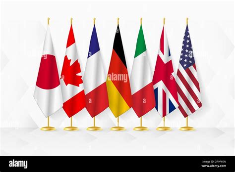 Members Of G7 Flags On Flag Stand Set Of Vector Flag Of Japan Canada