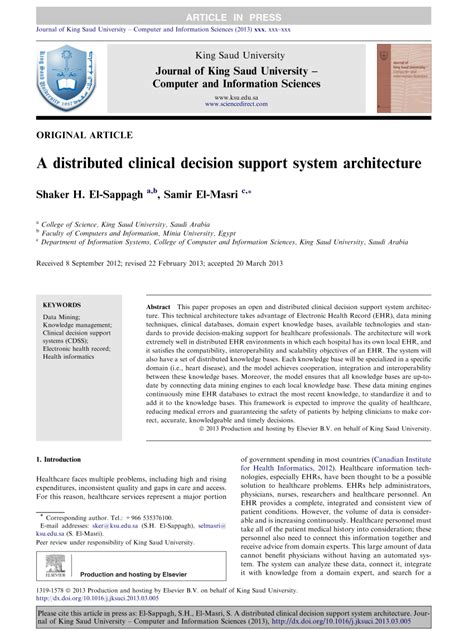 Pdf A Distributed Clinical Decision Support System Architecture