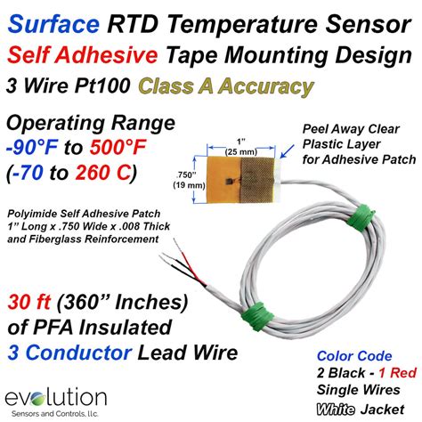Rtd Surface Temperature Sensor Self Adhesive Tape Design 30ft Lead Wire Evolution Sensors And