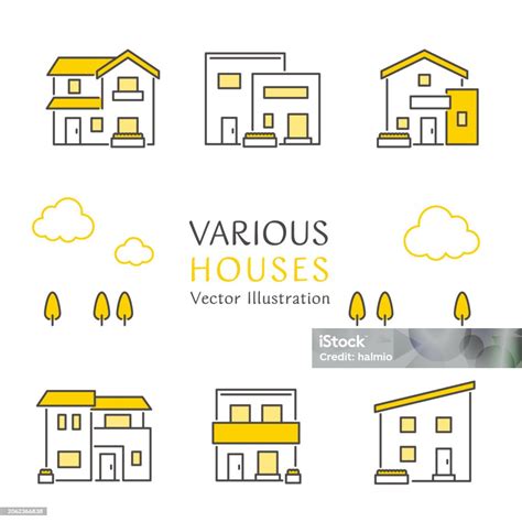 Vector Illustration Icon Set Of Simple Houses ひとそろいのベクターアート素材や画像を多数ご