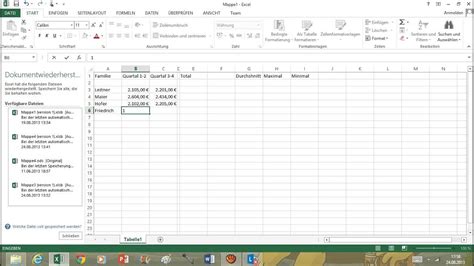 Excel 2 Summe Mittelwert Max Und Min Berechnen 720p Youtube