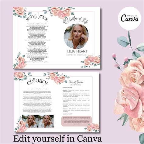 Editable Funeral Program Template Funeral Order Of Service Template