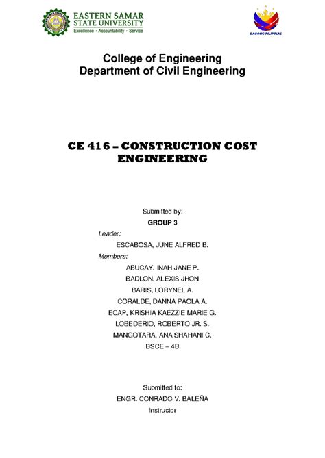Group 3 Ce 416 Written Report College Of Engineering Department Of