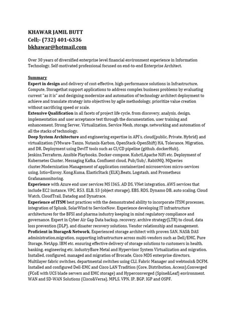 Khawar Jamil Butt Resume Enterprise Architect Pdf Cloud Computing
