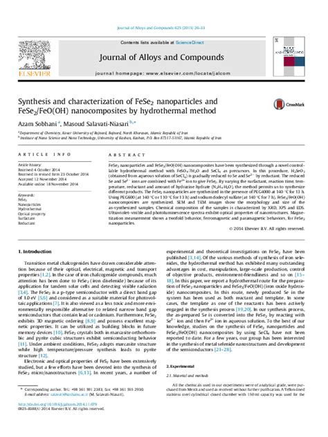 Pdf Synthesis And Characterization Of Fese2 Nanoparticles And Fese2feooh Nanocomposites By