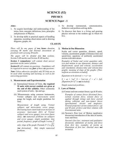 Icse Class 10 Physics Syllabus For Academic Session 2025 2026