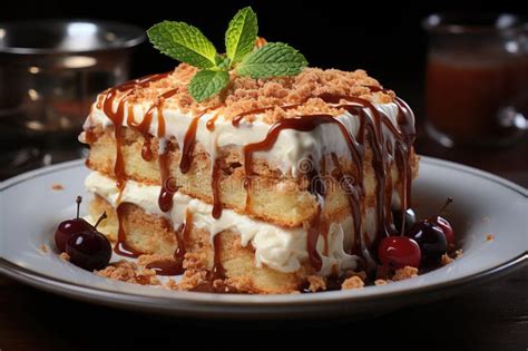 vertical photo of a piece of a delicious layer cake with cream and a