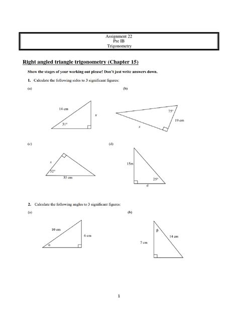 Assignment 22 Trigonometry 1 Pdf