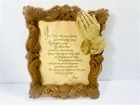 Vintage Our Father Who Art In Heaven Prayer In Ornate Faux Wood Frame W