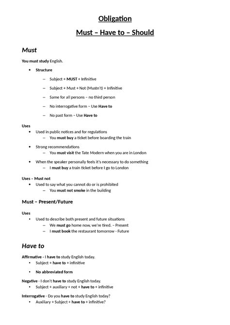Come Usare Le Obligation Appunti Di Lingua Inglese Docsity