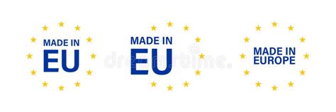 Eu Made In Europe Label Quality Set Icon Stock Vector Illustration