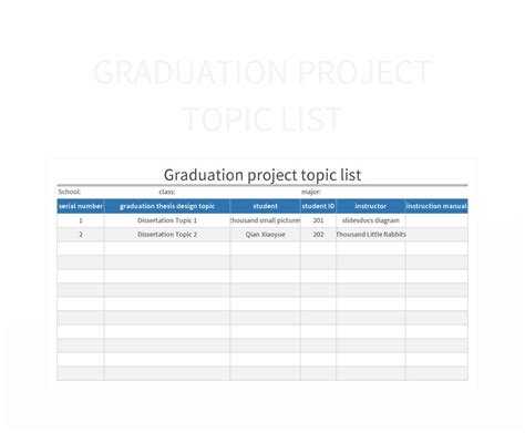 Free Graduation Project Topic Templates For Google Sheets And Microsoft