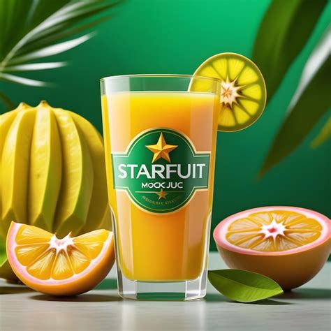 Fruit Juice In A Glass On A Green Background 3d Illustration Premium