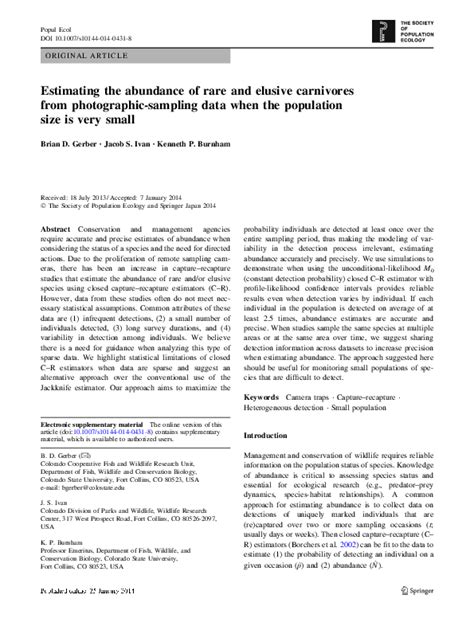 Pdf Estimating The Abundance Of Rare And Elusive Carnivores From Photographic Sampling Data