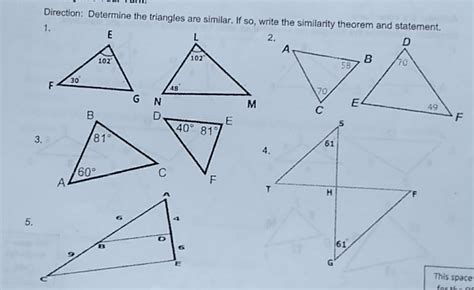 Solved Direction Determine The Triangles Are Similar If So Write The Similarity Theorem And