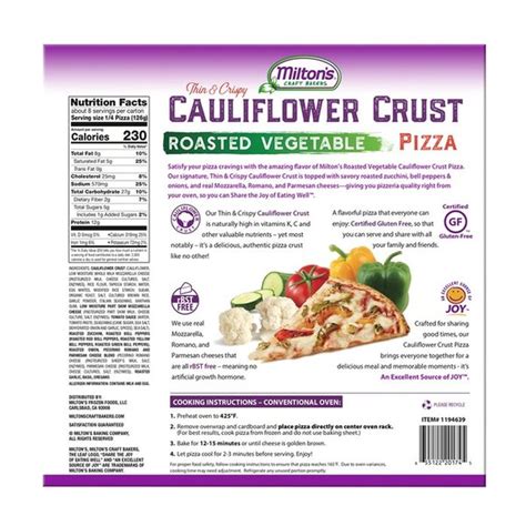 Milton S Craft Bakers Roasted Vegetable Thin Crispy Cauliflower Crust Pizza Ct Delivery Or