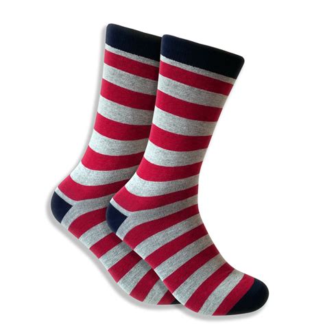 Horizontal Red And Gray Striped Socks For Men