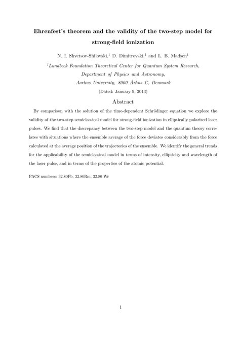 Pdf Ehrenfests Theorem And The Validity Of The Two Step Model For Strong Field Ionization