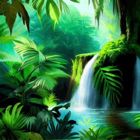 Beautiful Waterfall In Deep Rainforest Like Heaven Jungle With Wildlife