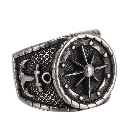 316l Mens Stainless Steel Black Silver Vintage Anchor Nautical Compass