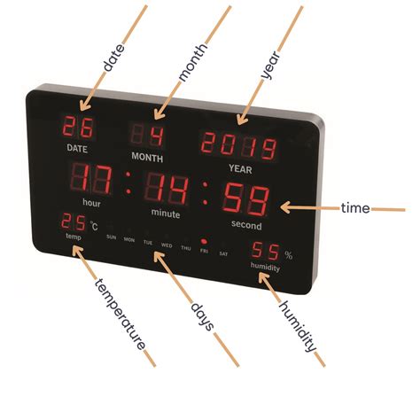 Perel Wc219 Digital Wall Clock Black Large Led Display 37 5x25 5 Cm Red Leds Digital Clock