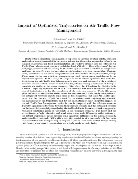Pdf Impact Of Optimized Trajectories On Air Traffic Flow Management