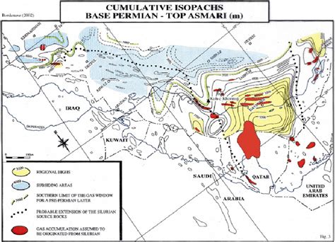 Cumulative Isopach Map Base Permian Top Asmari In Meters