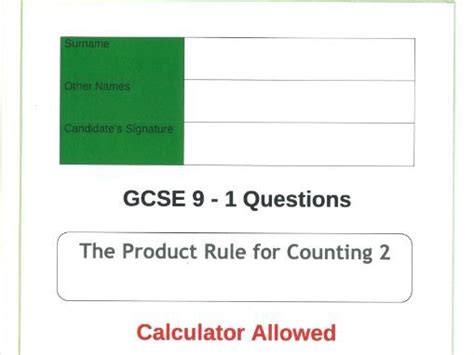 The Product Rule For Counting 2 For Gcse 9 1 Teaching Resources