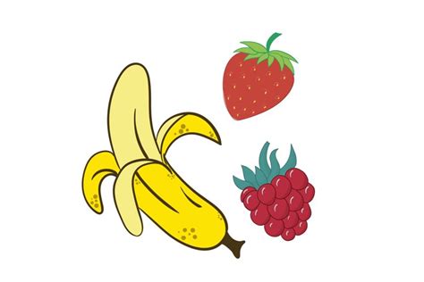 Peeled Banana Raspberry And Strawberry Vector Illustration