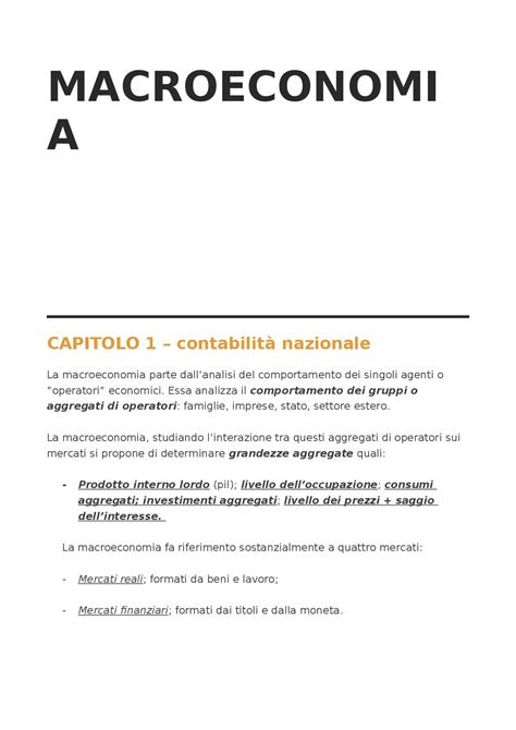 Riassunto Di Macroeconomia Appunti Di Economia Politica Docsity
