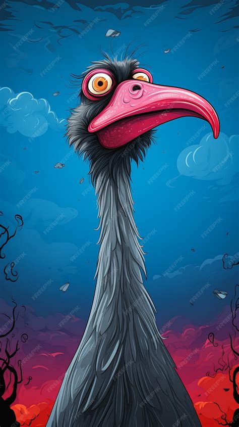 Premium Ai Image Cartoon Illustration Bird Pink Beak Creepy