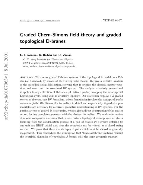 Pdf Graded Chern Simons Field Theory And Graded Topological D Branes