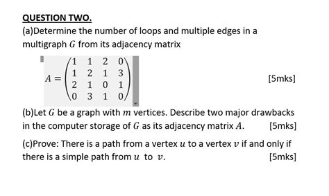 Solved Question Two Adetermine The Number Of Loops And Multiple Edges In A Multigraph G From